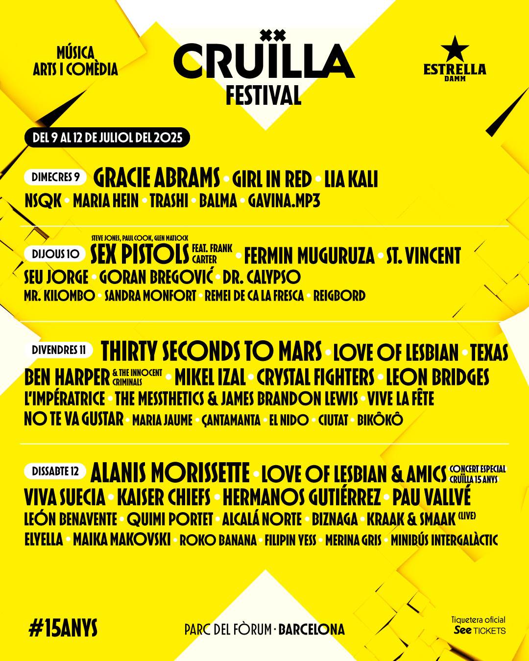 Cartell del Cruïlla 2025: celebrant la 15a edició! ~ EspectáculosBCN