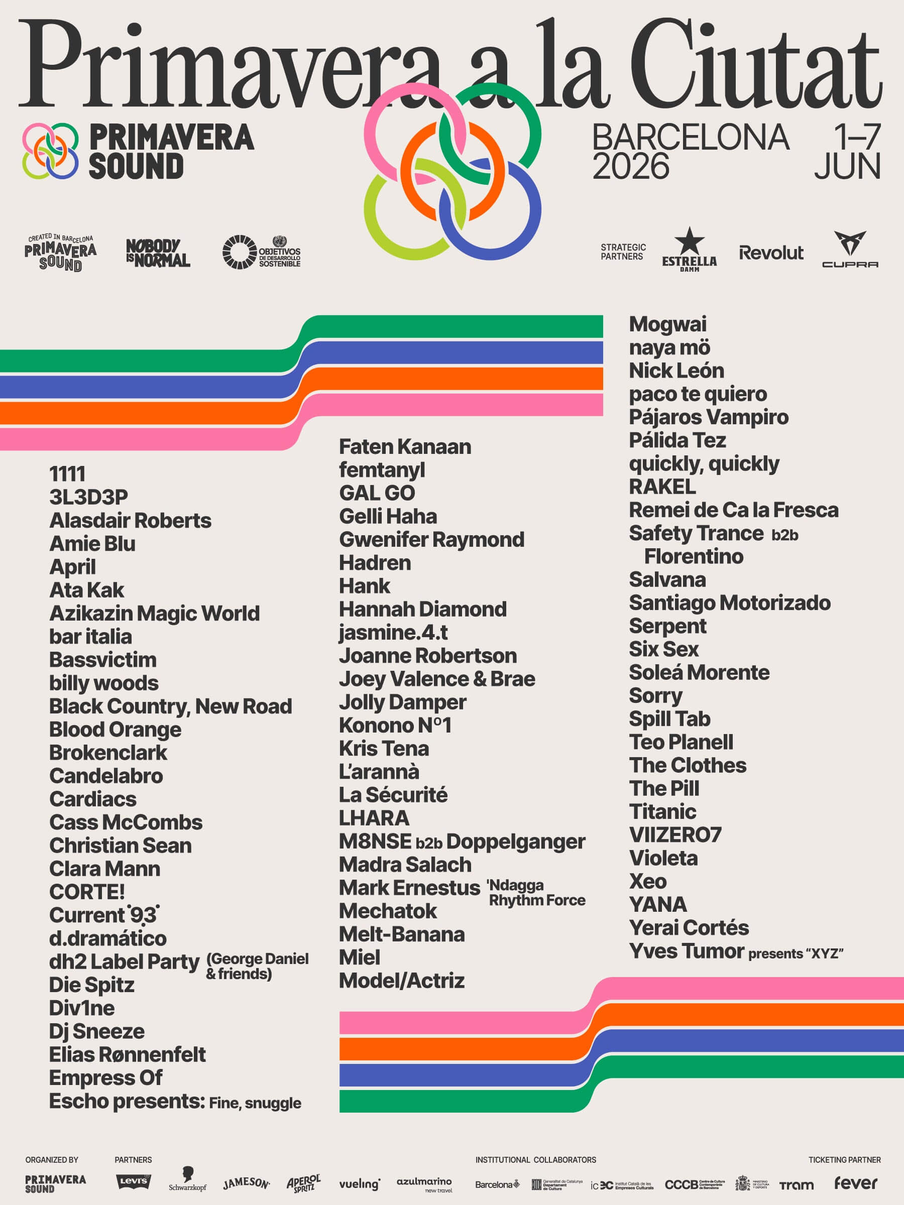 El cartel de Primavera a la Ciutat 2026 (Primavera Sound) ~ EspectáculosBCN